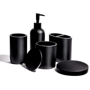 premium 5 pcs matte black bathroom accessories set complete. bathroom soap dispenser set. black bathroom decor sets accessories. bathroom toothbrush holder set. bathroom sets accessories (black)