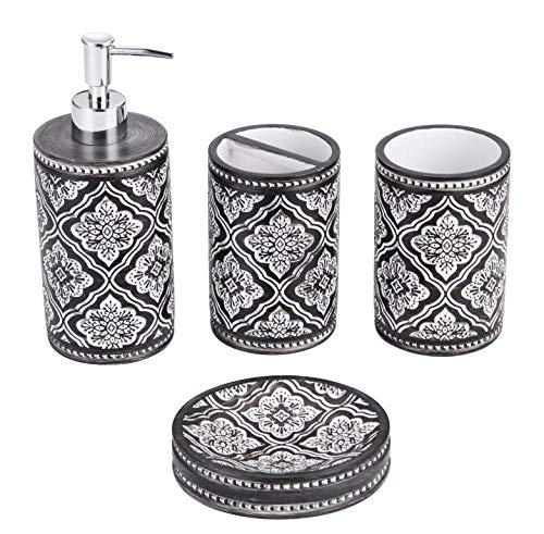 KRALIX Bathroom Set 4 Pieces, Bathroom Accessory Set Includes Toothbrush Holder, Rinse Cup, Soap Dish, Hand Sanitizer Bottle, Bathroom Accessories Set (Brown) (Brown)