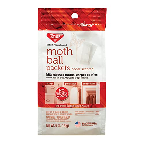 Enoz Moth-Tek Packets, Kills Clothes Moths and Carpet Beetles, Resealable Bag, Single Use Packets, Cedar Scent, 6 oz