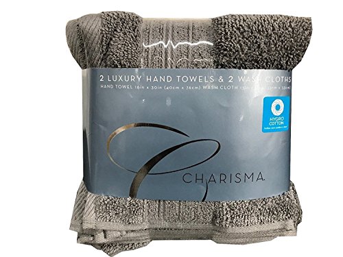 Charisma 2 Luxury Hand Towels & 2 Wash Cloths Gunmetal Grey