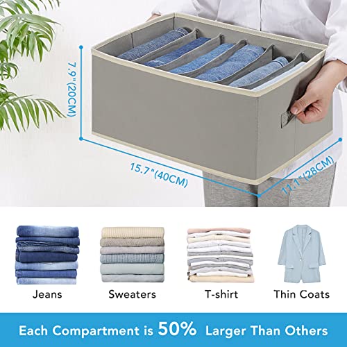 Baesyhom 6 Pcs Large Size Wardrobe Clothes Organizers 6 Grids for Pants, Jeans, Sweater, T-shirt, Thin Coat, Dress Stackable Closet Drawer Organizer Storage Bin with Sturdy Handles, Grey & Dark Grey