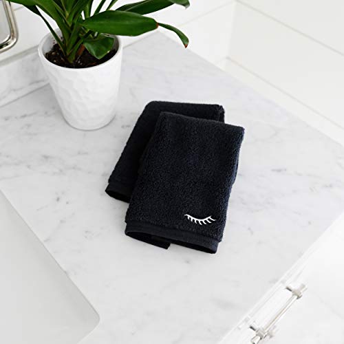 Laguna Beach Textile Co. Plush Zero Twist Supima Cotton Makeup Towels - Pack of 2 - 730 GSM - 12" x 12" (Black Wink)