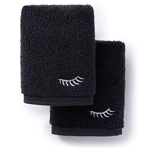 Laguna Beach Textile Co. Plush Zero Twist Supima Cotton Makeup Towels - Pack of 2 - 730 GSM - 12" x 12" (Black Wink)