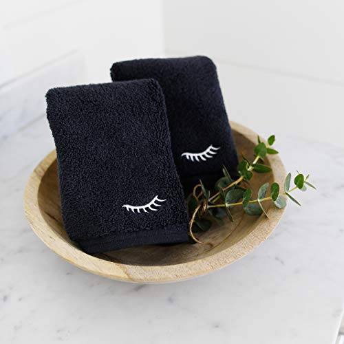 Laguna Beach Textile Co. Plush Zero Twist Supima Cotton Makeup Towels - Pack of 2 - 730 GSM - 12" x 12" (Black Wink)