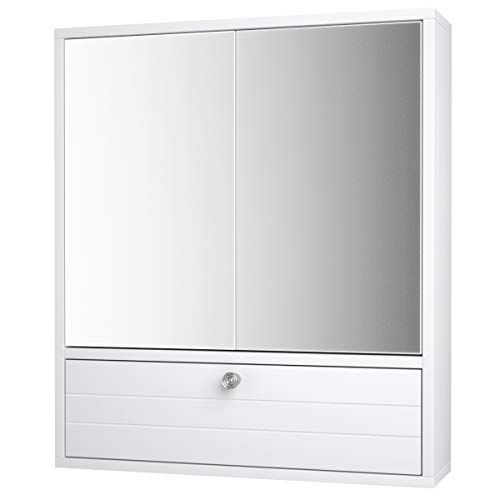 Tangkula Bathroom Mirror Cabinet, Wall Mounted Medicine Cabinet with Mirror Doors & Adjustable Shelf, Mirrored Bathroom Storage Cabinet, Bathroom Wall Cabinet, 21.5 x 5.5 x 24.5 Inches, White