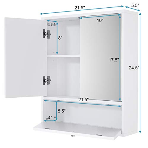 Tangkula Bathroom Mirror Cabinet, Wall Mounted Medicine Cabinet with Mirror Doors & Adjustable Shelf, Mirrored Bathroom Storage Cabinet, Bathroom Wall Cabinet, 21.5 x 5.5 x 24.5 Inches, White