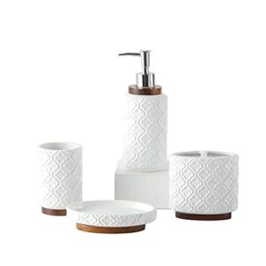 rqyixi bathroom accessories set 4 pcs toothbrush holder soap dispenser set ceramic and wood bathroom set contain toothbrush cup soap dispenser soap dish tumbler