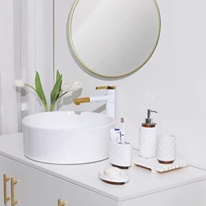 RQYIXI Bathroom Accessories Set 4 Pcs Toothbrush Holder Soap Dispenser Set Ceramic and Wood Bathroom Set Contain Toothbrush Cup Soap Dispenser Soap Dish Tumbler