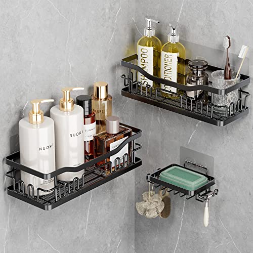 RTOGM 3-Pack Shower Caddy Shelf, Adhesive Shower Shelves No Drilling, Bathroom Shower Organizer, Rustproof Storage Racks for Inside Shower Wall, Shampoo & Soap Organization Holder - Black