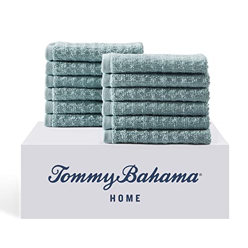 Tommy Bahama- Washcloth Set, Highly Absorbent Cotton Bathroom Decor, Low Linting & Fade Resistant (Northern Pacific Turquoise, 12 Piece)