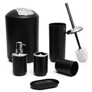 moss & stone 6 pcs bathroom accessories set, bathroom decor sets includes soap dispenser, toothbrush holder, toothbrush cup, soap dish, a complete bathroom accessories black set