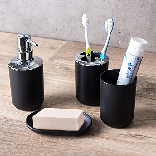 Moss & Stone 6 pcs Bathroom Accessories Set, Bathroom Decor Sets Includes Soap Dispenser, Toothbrush Holder, Toothbrush Cup, Soap Dish, A Complete Bathroom Accessories Black Set