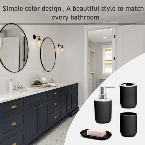 Moss & Stone 6 pcs Bathroom Accessories Set, Bathroom Decor Sets Includes Soap Dispenser, Toothbrush Holder, Toothbrush Cup, Soap Dish, A Complete Bathroom Accessories Black Set