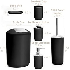 Moss & Stone 6 pcs Bathroom Accessories Set, Bathroom Decor Sets Includes Soap Dispenser, Toothbrush Holder, Toothbrush Cup, Soap Dish, A Complete Bathroom Accessories Black Set