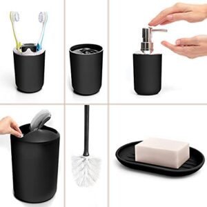 Moss & Stone 6 pcs Bathroom Accessories Set, Bathroom Decor Sets Includes Soap Dispenser, Toothbrush Holder, Toothbrush Cup, Soap Dish, A Complete Bathroom Accessories Black Set