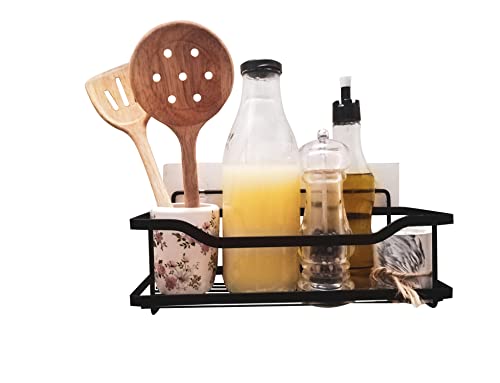 RIGEL STAR Shower Caddy with Soap Dish + 4Hooks, Adhesive Organizer, No Drilling Shelf, Rustproof Stainless Steel Rack With Soap Dish for Bathroom and Kitchen Storage, Matte Black