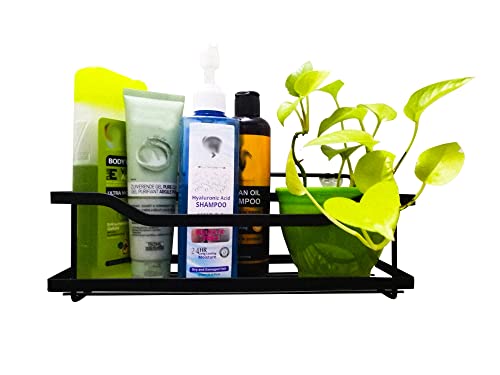 RIGEL STAR Shower Caddy with Soap Dish + 4Hooks, Adhesive Organizer, No Drilling Shelf, Rustproof Stainless Steel Rack With Soap Dish for Bathroom and Kitchen Storage, Matte Black