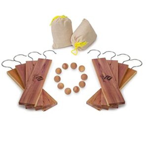 American Cedar Hang Ups, Cedar Blocks for Clothes Storage 10 Large Cedar Hangers & Cedar Balls, 2 Cedar Sachet, Cedar Planks with 100% Natural Fragrance Clothes Moth Protection & Moth Repellent