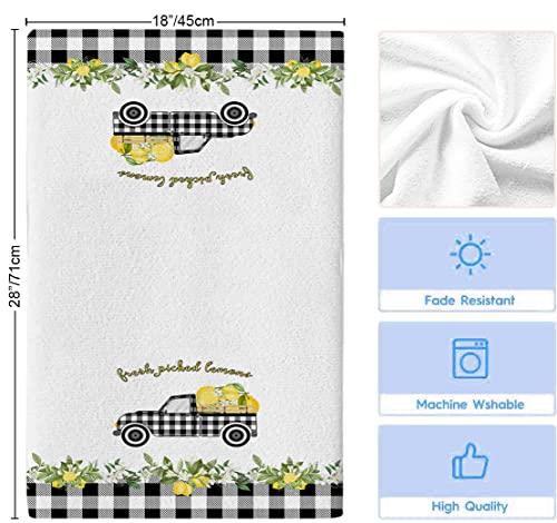 Beisseid Summer Kitchen Towels Floral Fruit Lemon Truck Dish Towels Dishcloth Fingertip Hand Towels Cloth Black Buffalo Plaid Soft Cotton Tea Towel 18x28in