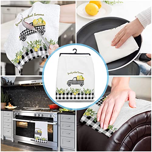 Beisseid Summer Kitchen Towels Floral Fruit Lemon Truck Dish Towels Dishcloth Fingertip Hand Towels Cloth Black Buffalo Plaid Soft Cotton Tea Towel 18x28in