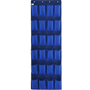 uhm over the door shoe organizer,shoes hanger storage closet organizer, clear hanging shoe bag slipper rack h older with 24 large fabric pockets (blue)