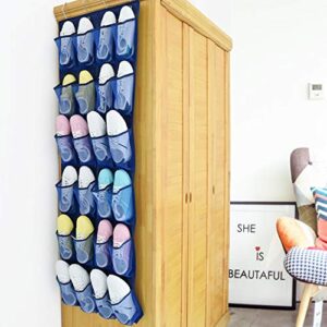 UHM Over The Door Shoe Organizer,Shoes Hanger Storage Closet Organizer, Clear Hanging Shoe Bag Slipper Rack H Older with 24 Large Fabric Pockets (Blue)