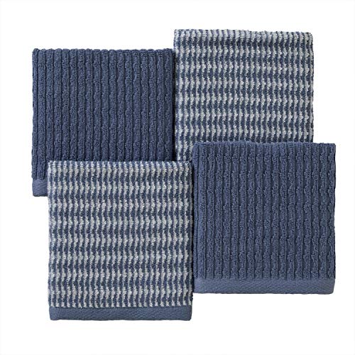 SKL Home Longborough 100% Turkish Cotton Washcloth Set, 12x12, Denim Blue 4 Pack