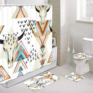 jawo western boho bathroom accessories set southwestern native trible bull skull bohemian geometric pattern shower curtain set bath mat set contour mat toilet cover