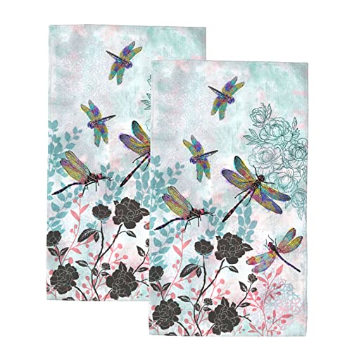 Dragonfly Microfiber Towel Set Includes 2 Hand Towels 27.5"" L x 15.7"" W Soft Absorbent Portable Towels Multipurpose for Bathroom, Hotel, Gym and Spa