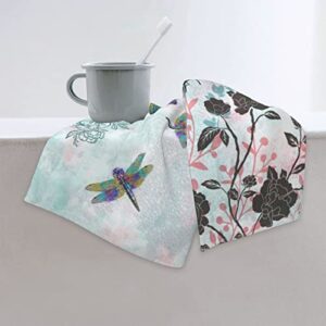 Dragonfly Microfiber Towel Set Includes 2 Hand Towels 27.5"" L x 15.7"" W Soft Absorbent Portable Towels Multipurpose for Bathroom, Hotel, Gym and Spa