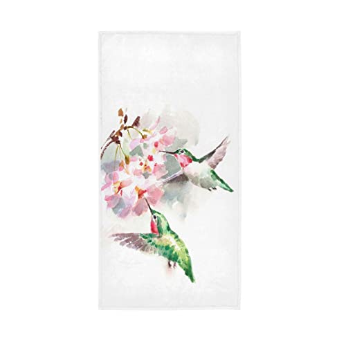 Hummingbirds Birds Hand Bath Towel Shower Towels Spring Pink Flowers Fingertip Bathroom Towel Kitchen Dish Guest Towel Highly Absorbent Soft for Hand Face Gym Spa 30 X 15 Inch