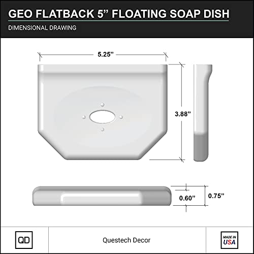 Questech Décor 5 Inch Floating Shower Shelf Soap Dish, Wall Mounted Retrofit For Tiled Shower Walls, Bathroom Caddy Storage Organizer, 5 Inch Geo Flatback Design, Graphite Black