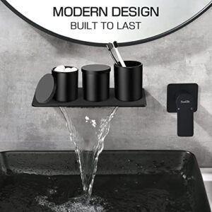 MIERTING Bathroom Accessories Set 5 Pcs, Matte Black Bathroom Accessory Set, Glass Soap Dispenser and Toothbrush Holder Set, Qtip Holder and Cotton Ball Holder, Modern Bathroom Decor Sets