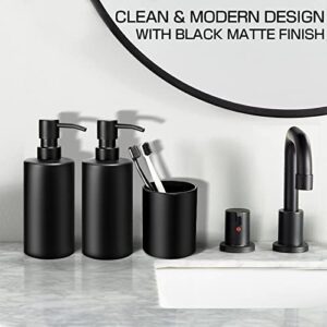 MIERTING Bathroom Accessories Set 5 Pcs, Matte Black Bathroom Accessory Set, Glass Soap Dispenser and Toothbrush Holder Set, Qtip Holder and Cotton Ball Holder, Modern Bathroom Decor Sets