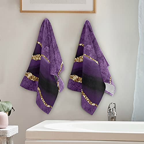 Purple Gold Agate Pattern Face Towels for Skincare washcloths 2 Pack, Dish Towel for Kitchen Fingertip Bath Towels