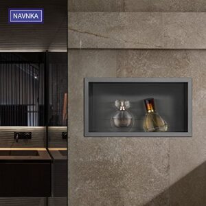 NAVNKA Shower Niche, No Tile Needed, The Insert Storage Shower Shelf is Easy to Install, Stainless Steel, Black grey (12''*6'')