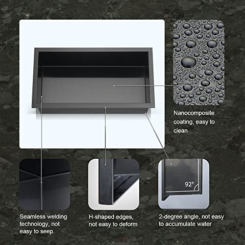 NAVNKA Shower Niche, No Tile Needed, The Insert Storage Shower Shelf is Easy to Install, Stainless Steel, Black grey (12''*6'')