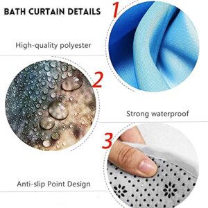 4Pcs Summer Beach Shower Curtain Sets Sea Ocean Bathroom Set Decor with Non-Slip Rugs Bath U-Shaped Mat Toilet Lid Cover Waterproof Starfish Shell Bathroom Curtain Shower Set with 12 Hooks, 70.8×70.8