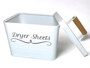 dryer sheet holder dispenser box container | modern farmhouse dryer sheet container for laundy room accesories and decor with lid| white