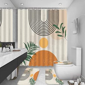 FZDHHY Mid Century Shower Curtain Set Boho Shower Curtain Set with Rugs,Abstract Bathroom Decor Accessories Waterproof Shower Curtain for Bathroom with Mat