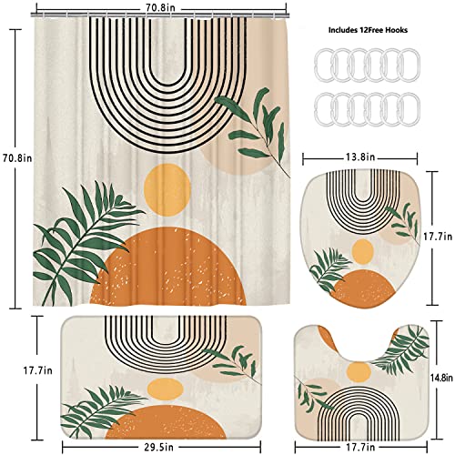 FZDHHY Mid Century Shower Curtain Set Boho Shower Curtain Set with Rugs,Abstract Bathroom Decor Accessories Waterproof Shower Curtain for Bathroom with Mat