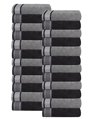 CASA COPENHAGEN, Designed in Denmark, 550 GSM, 12x12 Inches, Washcloths Towels, Set of 24 Towels, Super Soft and Absorbent, Egyptian Cotton Towels for Bathroom & Kitchen - Silver Grey and Dark Grey