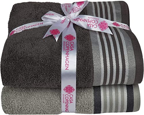 CASA COPENHAGEN, Designed in Denmark, 550 GSM, 12x12 Inches, Washcloths Towels, Set of 24 Towels, Super Soft and Absorbent, Egyptian Cotton Towels for Bathroom & Kitchen - Silver Grey and Dark Grey