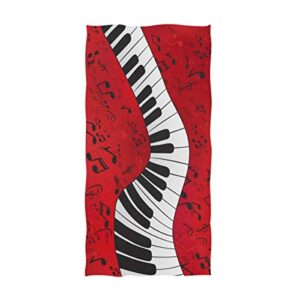 naanle abstract piano with musical note print soft highly absorbent large decorative guest hand towels multipurpose for bathroom, hotel, gym and spa (16 x 30 inches,red)