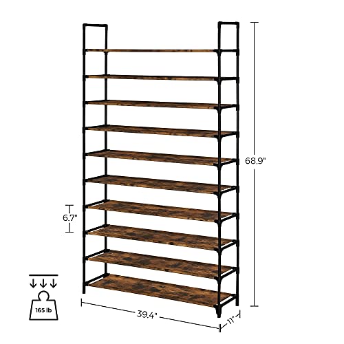 SONGMICS 10-Tier Shoe Rack, Storage Storage Organizer, Holds up to 50 Pairs, Metal Frame, Non-Woven Fabric, for Living Room, Hallway, 39.4 x 11 x 68.9 Inches, Brown ULSR010X12