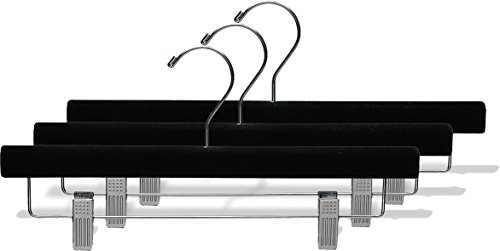 The Great American Hanger Company Black Velvet Pant Hanger w/Adjustable Cushion Clips, Box of 50 Flat Wood Bottom Hangers w/Chrome Swivel Hook for Jeans Slacks or Skirt