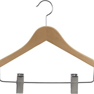 Wooden Junior Combo Hanger with Adjustable Cushion Clips, Box of 24 Flat 14 inch Hangers with Natural Finish, Notches and Chrome Swivel Hook by The Great American Hanger Company