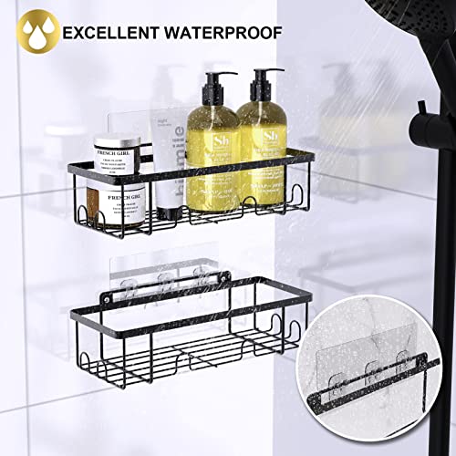 Priksia Shower Caddy, Adhesive Shower Shelves 3 Pcs, Shower Racks for Inside Shower, Hanging Shower Organizer, Bathroom Storag Shower Shelf Black Rustproof with Hook, No Drilling