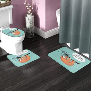 WONDERTIFY Sloths Bathroom Antiskid Pad Cute Funny Sloth Hanging Tree Branch 3 Pieces Bathroom Rugs Set, Bath Mat+Contour+Toilet Lid Cover