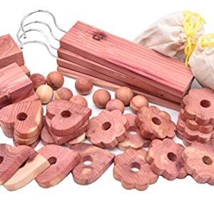 Wahdawn Fresh Aromatic Cedar Wood Blocks for Clothes Storage, Natural Red Cedar Value of Balls Hangers Rings Planks and Chips Sachets (40 Items)